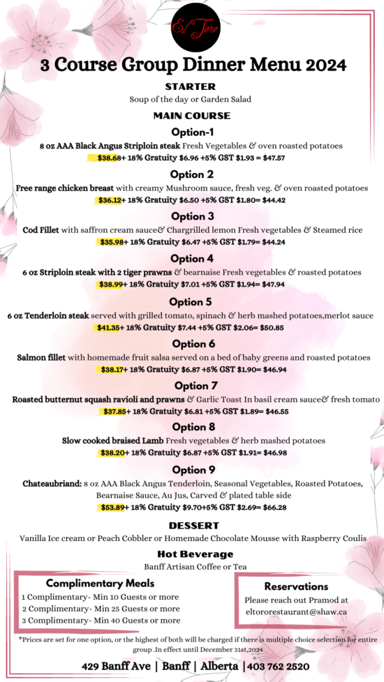 Group Menu – Eltorobanff