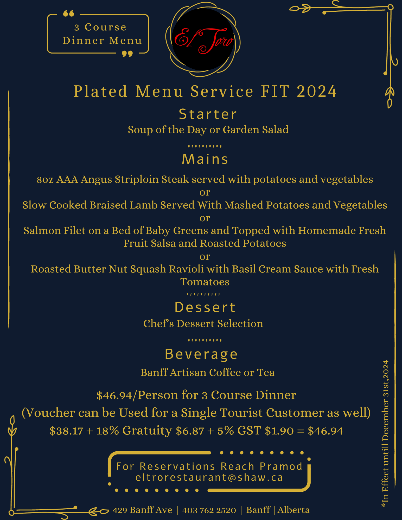 Group Menu – Eltorobanff