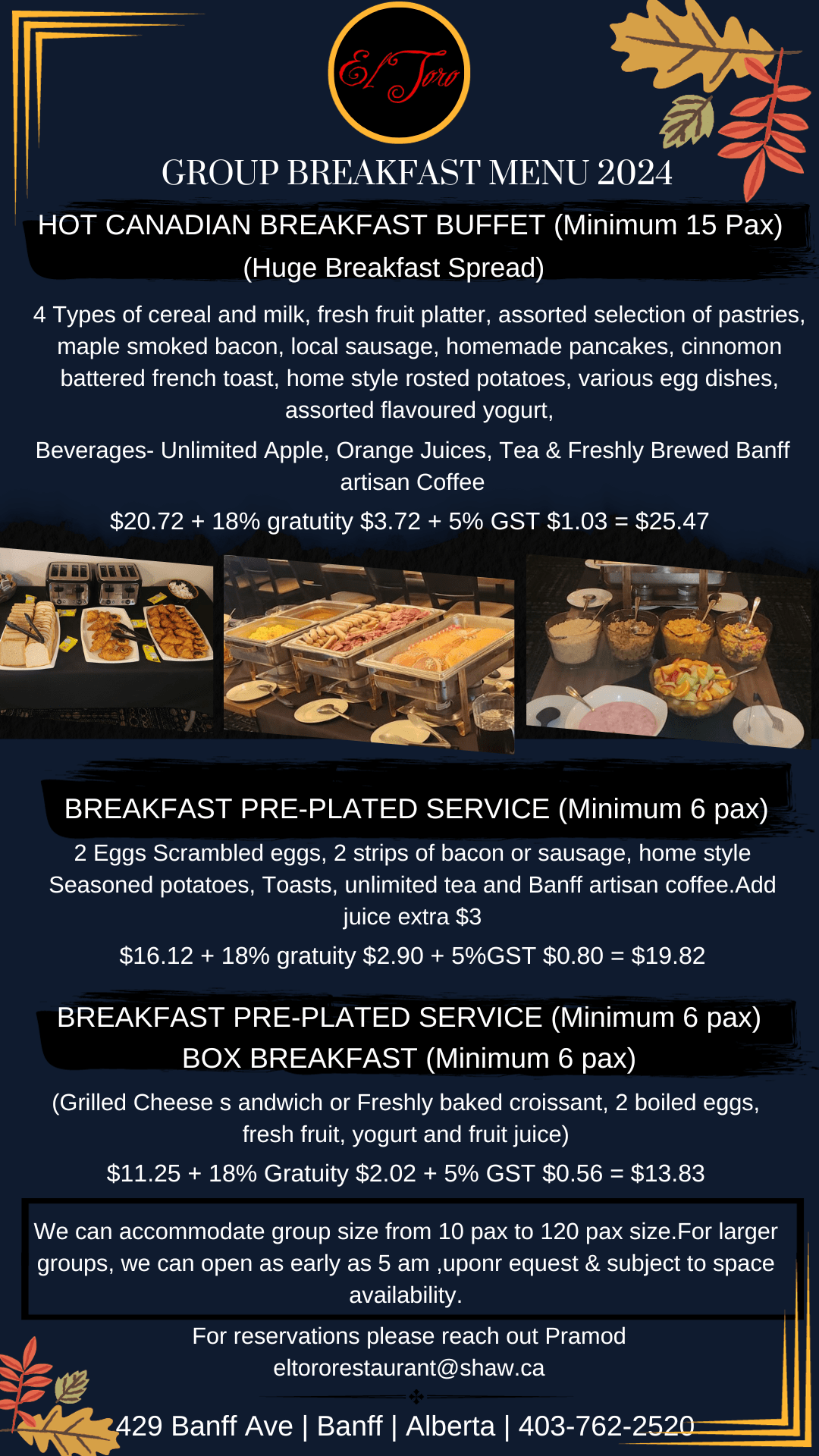 Group Menu – Eltorobanff